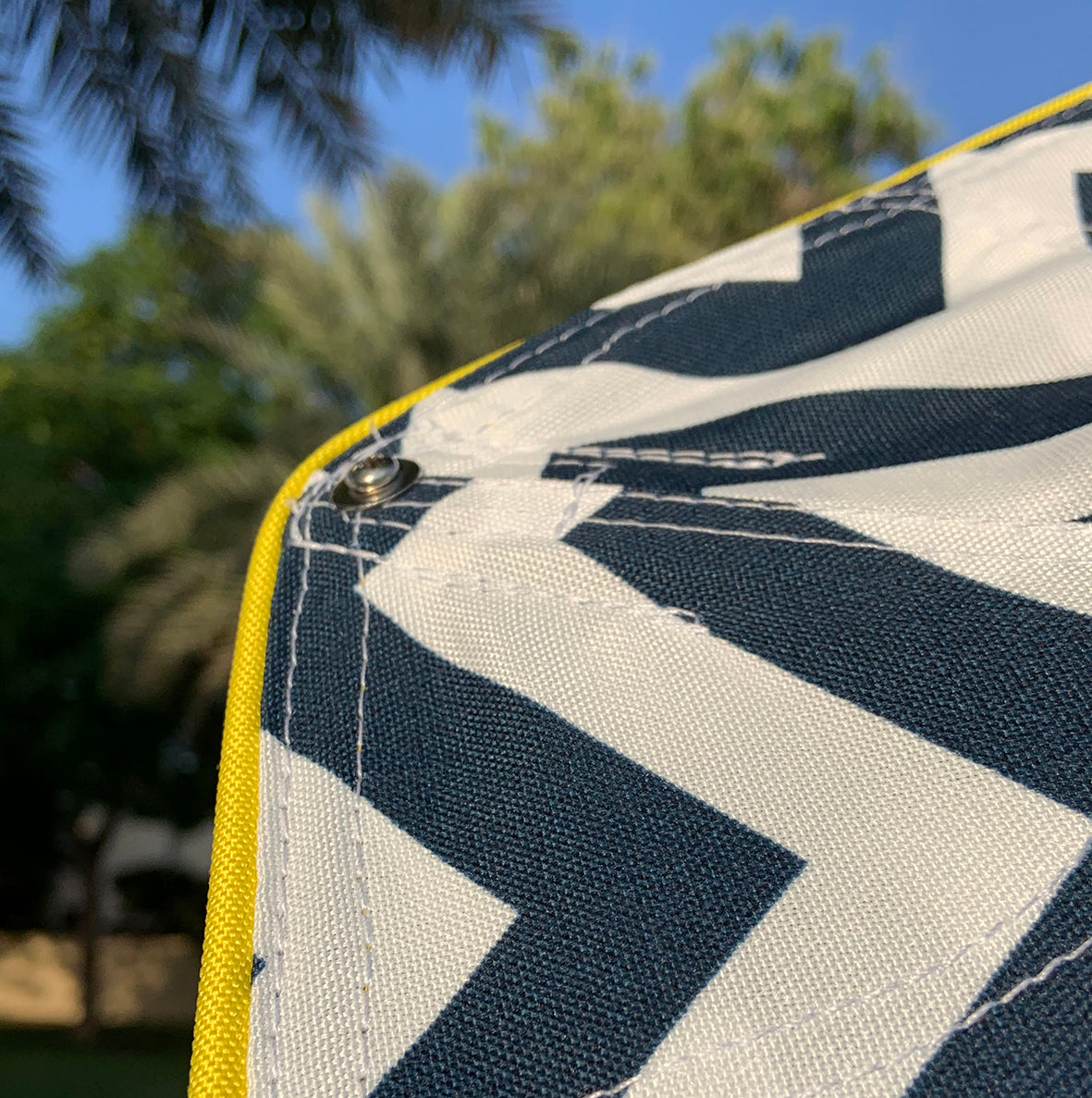 Large outdoor garden parasol - Navy Chevron – Pretty Shady Parasols